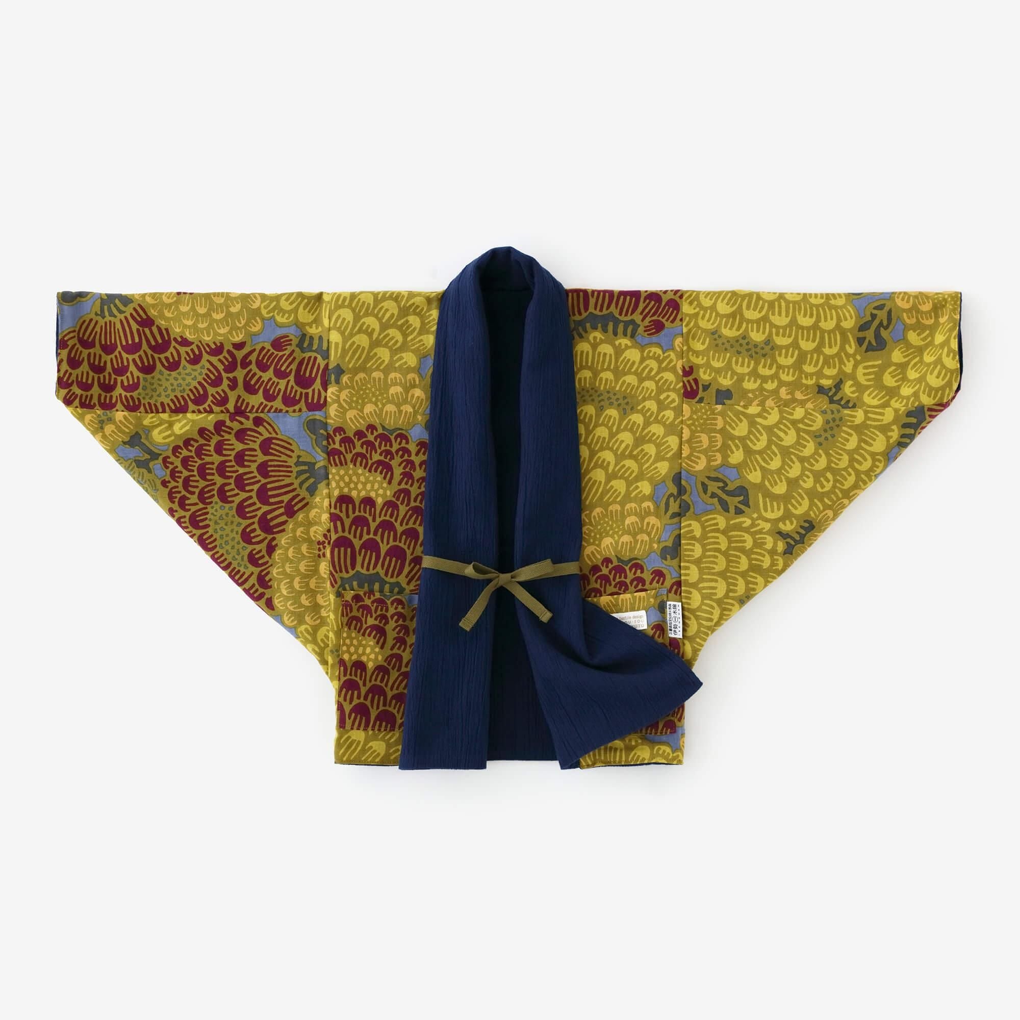 Chizimi Cotton 20/10 Triangular Sleeve Coat Short for Kids / Blue ×
