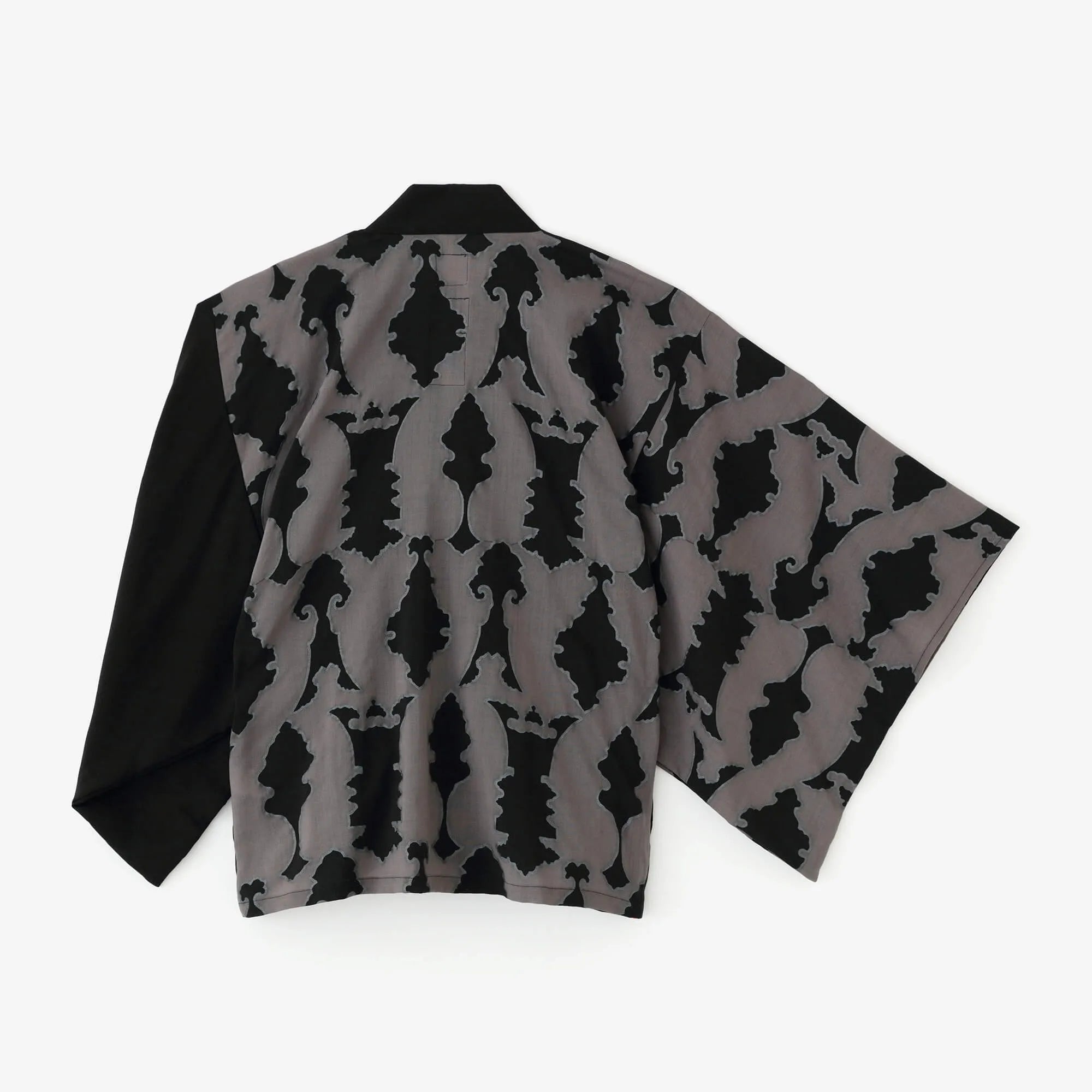 Muslin Wool Square Sleeve Fubi Cardigan Bi-color / Black×Decorative Me