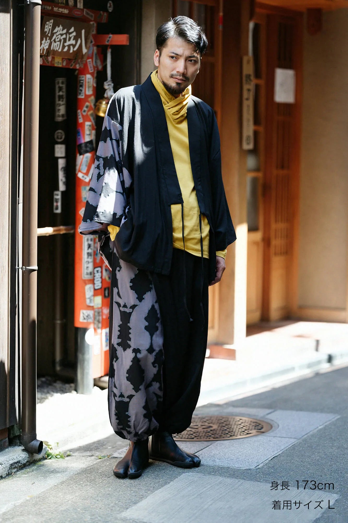 Muslin Wool Square Sleeve Fubi Cardigan Bi-color / Black×Decorative Me