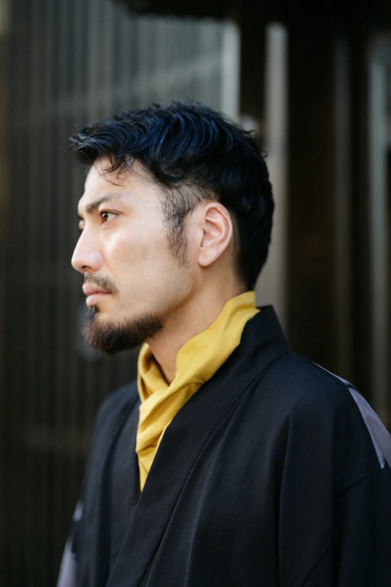 Muslin Wool Square Sleeve Fubi Cardigan Bi-color / Black×Decorative Me