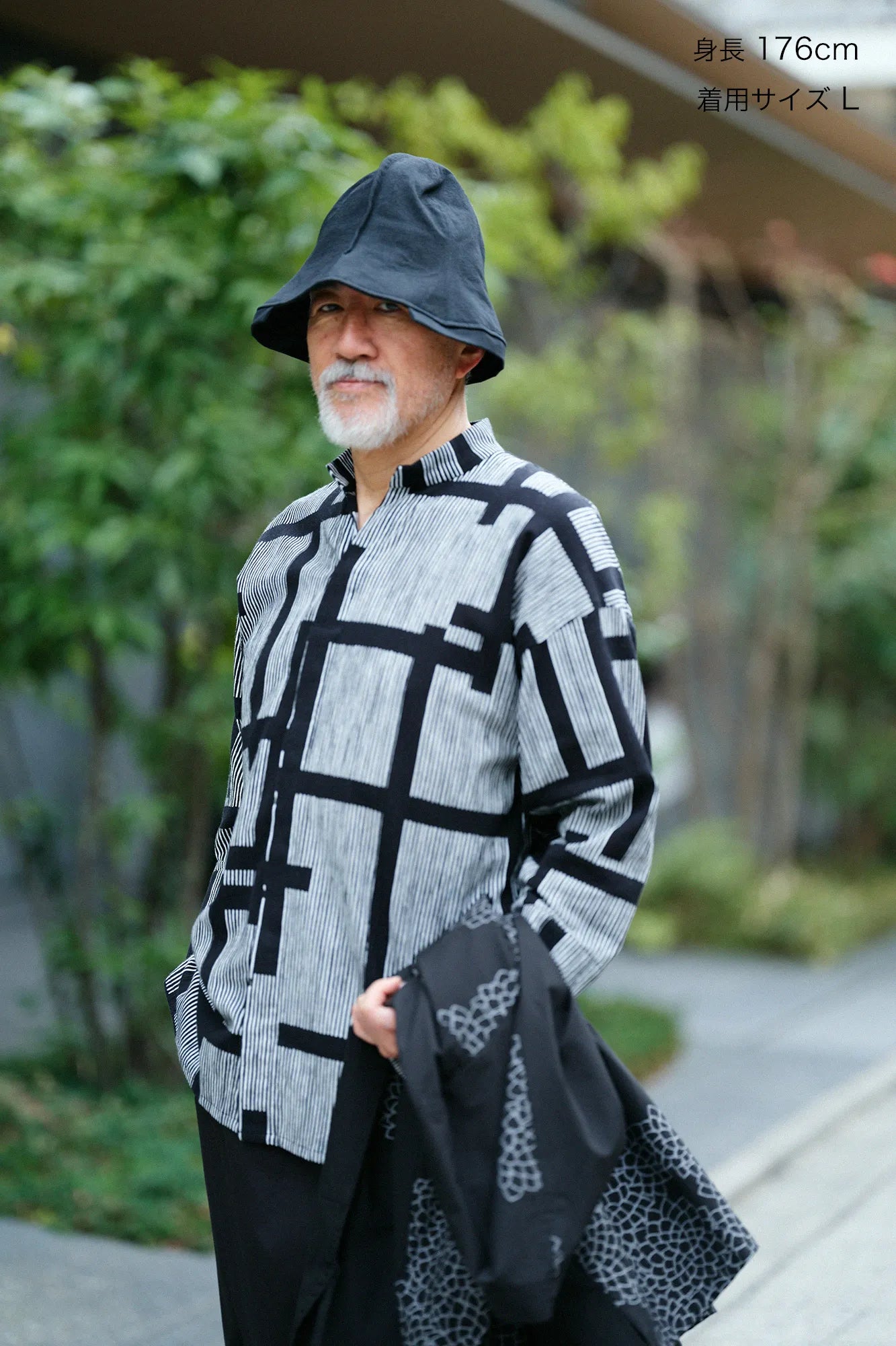 Chizimi Cotton 20/20 Band Collar (Tachieri) lantern sleeve blouse (wit