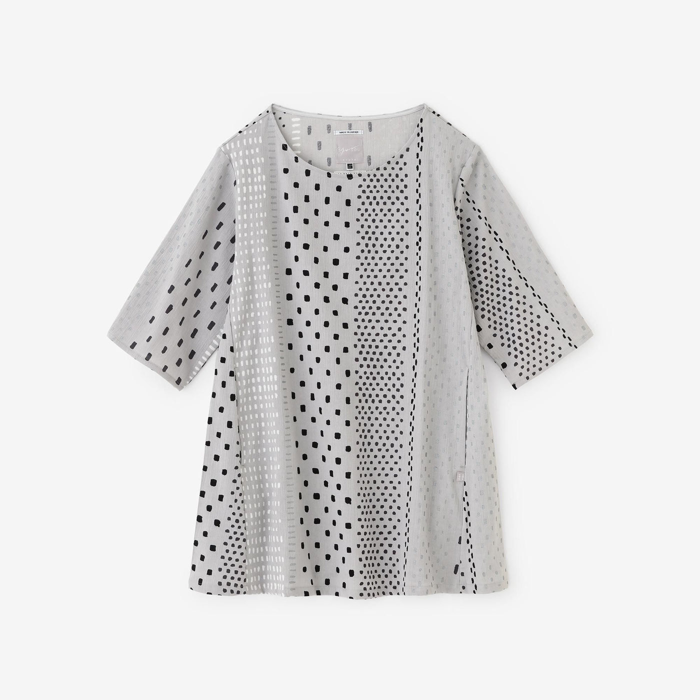 Chizimi Cotton 20/20 Elbow Length Sleeve Tunic／Hail Stripes