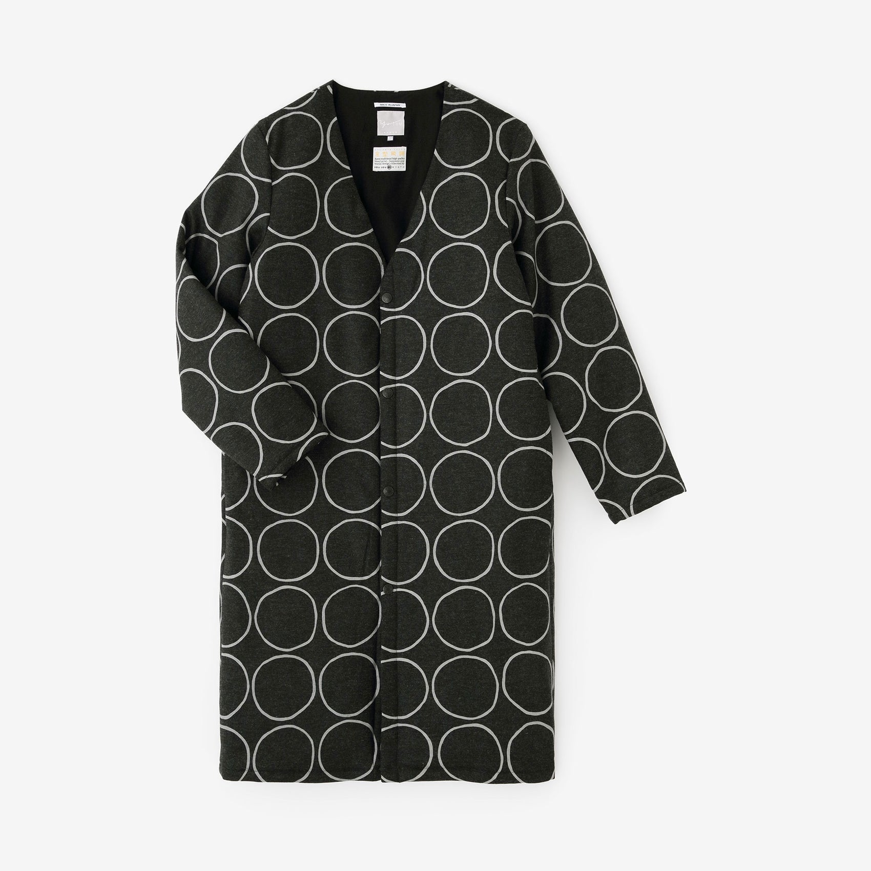 【Pre-order】Stretch Flannel Collarless Padded Coat／Circles Ink Black（※S